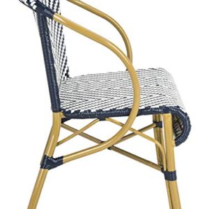 Safavieh PAT4016A Outdoor Collection Dandra Navy and White Herringbone Rattan Settee