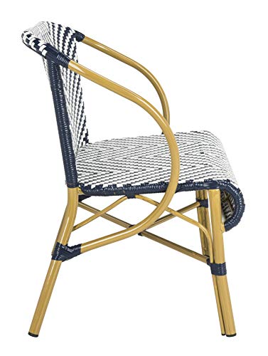 Safavieh PAT4016A Outdoor Collection Dandra Navy and White Herringbone Rattan Settee