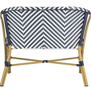 Safavieh PAT4016A Outdoor Collection Dandra Navy and White Herringbone Rattan Settee