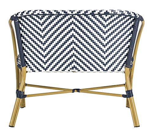 Safavieh PAT4016A Outdoor Collection Dandra Navy and White Herringbone Rattan Settee