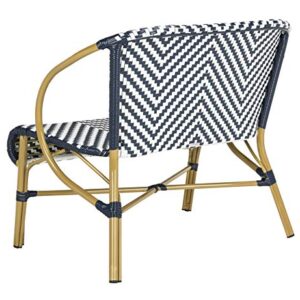 Safavieh PAT4016A Outdoor Collection Dandra Navy and White Herringbone Rattan Settee