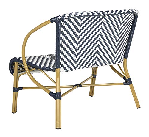 Safavieh PAT4016A Outdoor Collection Dandra Navy and White Herringbone Rattan Settee