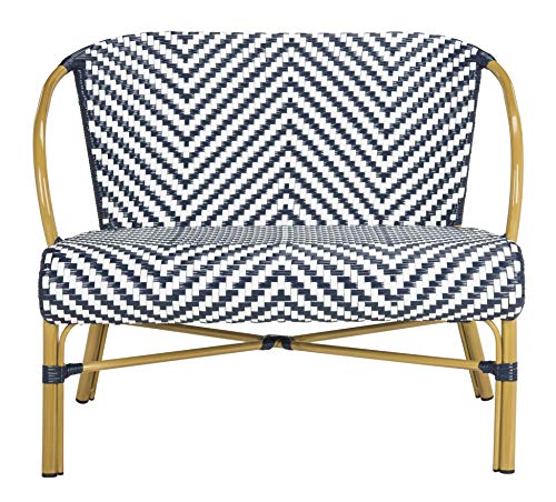 Safavieh PAT4016A Outdoor Collection Dandra Navy and White Herringbone Rattan Settee