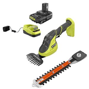 one+ 18v cordless grass shear and shrubber trimmer with 2.0 ah battery and charger