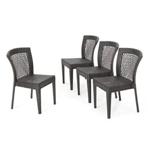 christopher knight home dusk outdoor wicker stacking dining chairs, 4-pcs set, multibrown