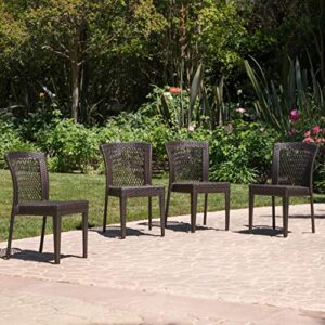 Christopher Knight Home Dusk Outdoor Wicker Stacking Dining Chairs, 4-Pcs Set, Multibrown