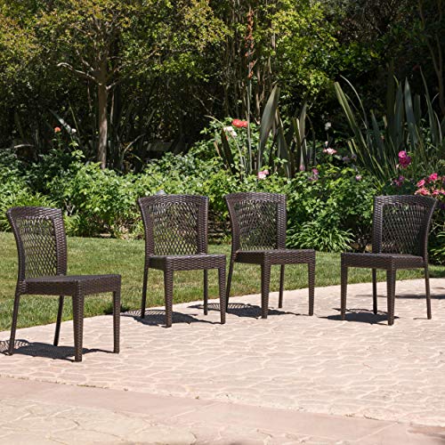 Christopher Knight Home Dusk Outdoor Wicker Stacking Dining Chairs, 4-Pcs Set, Multibrown