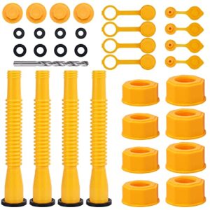 33pcs gas can nozzle replacement, gas spouts for gasoline 5 gallon, old style gas can spout kit with flexible nozzles, screw collar caps, thicker gasket, spout cap, drill bit and fuel vent caps in two models fit most of cans, tightly fitted, smoothly flow