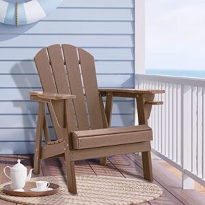 Restcozi Adirondack Chairs, HDPE All-Weather Adirondack Chair, Fire Pit Chairs (Traditional, Teak)