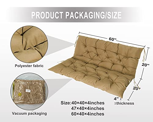 COSNUOSA Swing Replacement Cushions Waterproof Porch Swing Cushions 2-3 Seater Outdoor Swing Cushions for Outdoor Furniture Beige 60x40 Inches