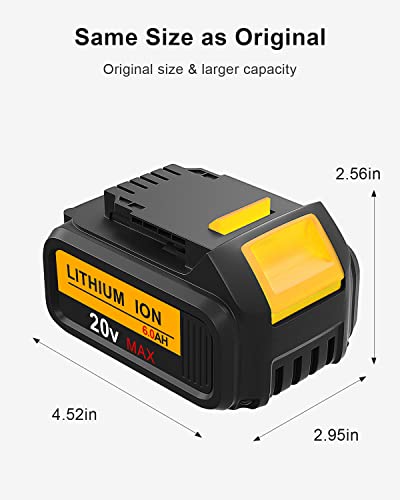 TeenPower Replacement for Dewalt 20V Battery 6000mAh 2/pk Compatible with Dewalt 20v max Battery DCB205 DCB206 DCB204 DCB200 DCB203 DCB201