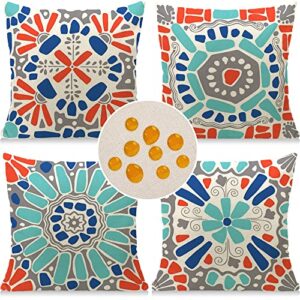 cirzone outdoor pillow covers 18×18 set of 4 waterproof outdoor pillows couch throw pillow covers morden boho decorative pillow covers decorations for patio, garden, home