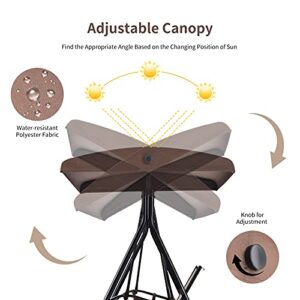 Tangkula 2-Person Patio Swing, Outdoor Porch Swing with Adjustable Canopy & 2 Storage Pocket, Powder-Coated Steel Frame Canopy Swing with Armrest for Garden, Balcony, Backyard