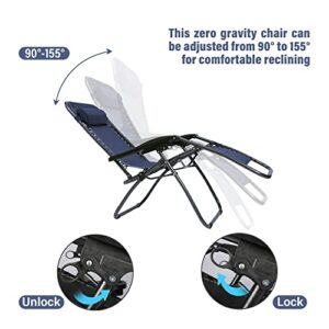 LUCKYERMORE 2-Pack Zero Gravity Chair Folding Lightweight Patio Lawn Recliners Heavy Duty Chaise Lounge Chairs, Blue