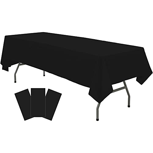 Plastic Black Tablecloths 3 Pack Disposable Table Covers 54 x 108 Inches Pitch Onyx Black Table Cloths for Parties Birthdays Weddings Anniversary BBQ Picnic, Fits 6 to 8 Foot Rectangle Tables