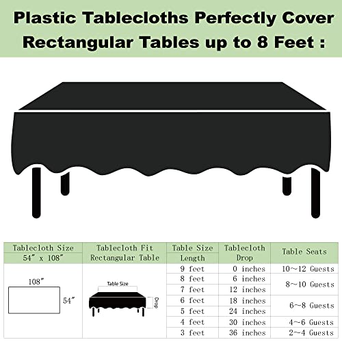 Plastic Black Tablecloths 3 Pack Disposable Table Covers 54 x 108 Inches Pitch Onyx Black Table Cloths for Parties Birthdays Weddings Anniversary BBQ Picnic, Fits 6 to 8 Foot Rectangle Tables