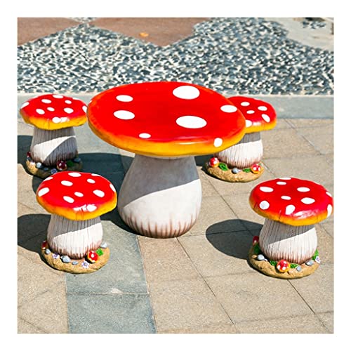 FRP Table and Chair Set, Patio/Garden/Nursery Garden Table and Chair Kit, Creative Casual Side Table with Stools (Color : Red, Size : Set of 5)