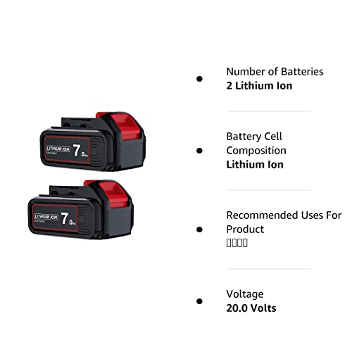 Upgraded 7.0 Ah 2Packs Replacement for Dewalt 20V Battery Lithium ion, Compatible with 20 Volt Dewalt Batteries XR Max Cordless Tools DCB205 DCB206 DCB200 DCB201 DCB204 DCB207 DCD/DCF/DCG Series