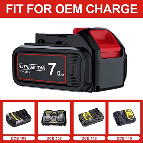 Upgraded 7.0 Ah 2Packs Replacement for Dewalt 20V Battery Lithium ion, Compatible with 20 Volt Dewalt Batteries XR Max Cordless Tools DCB205 DCB206 DCB200 DCB201 DCB204 DCB207 DCD/DCF/DCG Series