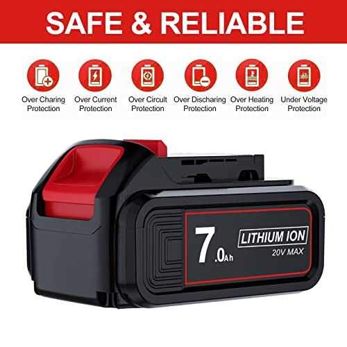 Upgraded 7.0 Ah 2Packs Replacement for Dewalt 20V Battery Lithium ion, Compatible with 20 Volt Dewalt Batteries XR Max Cordless Tools DCB205 DCB206 DCB200 DCB201 DCB204 DCB207 DCD/DCF/DCG Series