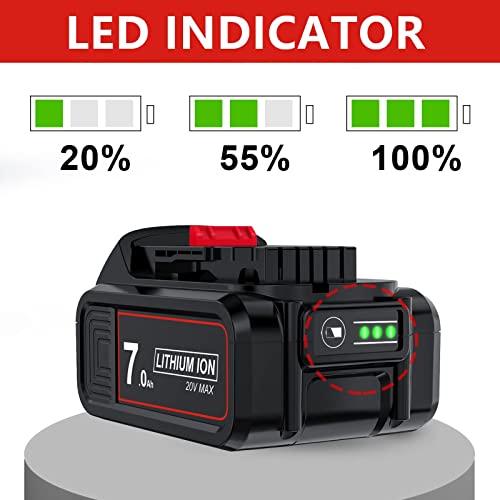 Upgraded 7.0 Ah 2Packs Replacement for Dewalt 20V Battery Lithium ion, Compatible with 20 Volt Dewalt Batteries XR Max Cordless Tools DCB205 DCB206 DCB200 DCB201 DCB204 DCB207 DCD/DCF/DCG Series