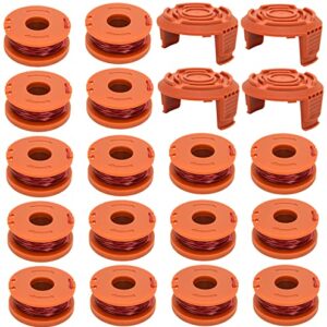 Trimmer Spool Line for Worx wa0010, Replacement Spools Compatible with Worx Weed Eater String, Trimmer Line Refills 0.065 inch for Worx Electric String Trimmers(16 Spools+4 Trimmer Caps)