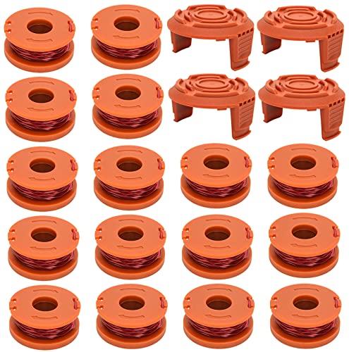 Trimmer Spool Line for Worx wa0010, Replacement Spools Compatible with Worx Weed Eater String, Trimmer Line Refills 0.065 inch for Worx Electric String Trimmers(16 Spools+4 Trimmer Caps)