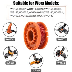 Trimmer Spool Line for Worx wa0010, Replacement Spools Compatible with Worx Weed Eater String, Trimmer Line Refills 0.065 inch for Worx Electric String Trimmers(16 Spools+4 Trimmer Caps)