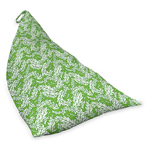 Ambesonne Floral Lounger Chair Bag, Hand Drawn Summer Theme Depiction of Pinnate Leaves in Repeated Pattern, High Capacity Storage with Handle Container, Lounger Size, Lime Green and White