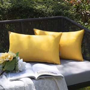 emema outdoor waterproof throw pillow covers water resistant garden chair decorative solid cushion case for garden couch pet sofa home decoration 12×20 inches 30×50 cm yellow, pack of 2