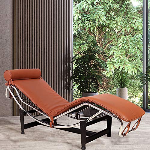 HOTYARD LC-4 Chaise Lounge, Genuine Leather Recliner (Light Brown)