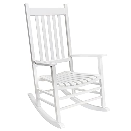 Rocking Chair-Wooden Frame Chair,Indoor & Outdoor Fade-Resistant Rocker with 350lbs Weight Capacity,All Weather Porch Rocker for Garden,Lawn,Balcony,Backyard and Patio Porch Rocker 1 White