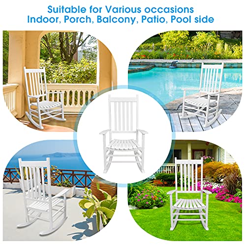 Rocking Chair-Wooden Frame Chair,Indoor & Outdoor Fade-Resistant Rocker with 350lbs Weight Capacity,All Weather Porch Rocker for Garden,Lawn,Balcony,Backyard and Patio Porch Rocker 1 White