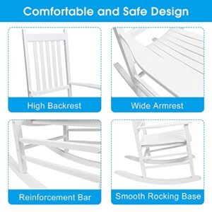 Rocking Chair-Wooden Frame Chair,Indoor & Outdoor Fade-Resistant Rocker with 350lbs Weight Capacity,All Weather Porch Rocker for Garden,Lawn,Balcony,Backyard and Patio Porch Rocker 1 White