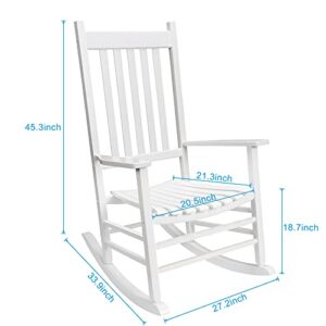 Rocking Chair-Wooden Frame Chair,Indoor & Outdoor Fade-Resistant Rocker with 350lbs Weight Capacity,All Weather Porch Rocker for Garden,Lawn,Balcony,Backyard and Patio Porch Rocker 1 White