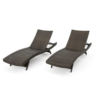 christopher knight home thira outdoor wicker chaise lounges with aluminum frame, 2-pcs set, mix mocha