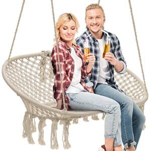 sorbus hammock chair macrame hanging swing bench, perfect for indoor, outdoor, teens girl bedroom, home, room, patio, deck, yard, garden, knitted floating swinging bench, (double swing)