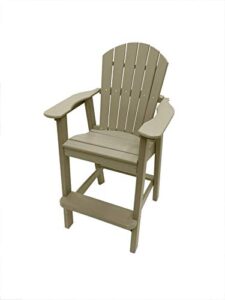 phat tommy tall balcony adirondack chair, recycled poly outdoor furniture, high patio bar height stools for decks, pools, lawns, backyard patio and front porch, weatherwood