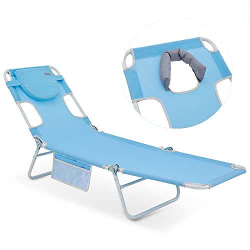 #WEJOY Adjustable Face Down Tanning Chair,Folding Beach Lounge Chairs with Face Hole, Portable Lightweight Reclining Lay Flat Chair for Outdoor Pool,Sun Tanning,Sunbathing,Patio