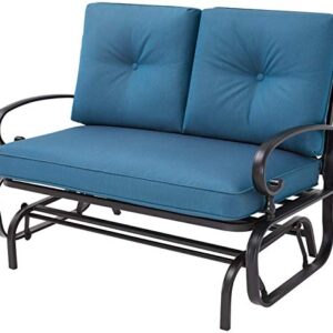 Cemeon Outdoor Glider Rocking Chair Patio Swing Glider Bench for 2 Person, Metal Frame Loveseat Chair with Cushions (Peacock Blue)