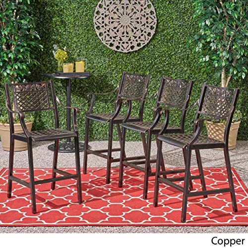 Christopher Knight Home Athena Outdoor 29" Aluminum Barstool (Set of 4), Copper Finish