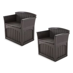 suncast 31 gallon patio seat outdoor storage and bench chair, java (2 pack)