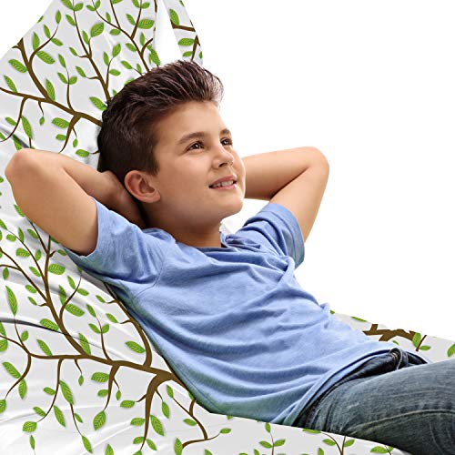 Ambesonne Nature Lounger Chair Bag, Simplistic Tree Illustration Leaves on Branch Pattern Plain Background, High Capacity Storage with Handle Container, Lounger Size, Lime Green and Fawn