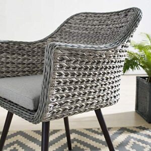 modway endeavor wicker rattan aluminum outdoor patio dining arm chair with cushions in gray gray