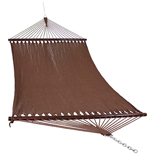 Sunnydaze Polyester Rope Hammock, Large Double Wide Two Person with Spreader Bars - for Outdoor Patio, Yard, and Porch - Mocha