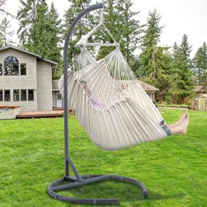 c-type hammock chair stand with base clips- heavy duty hanging chair stand only – for porch patio garden, outdoor/indoor (grey)