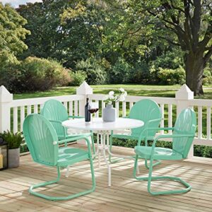 Crosley Furniture KOD10010AQ Griffith Retro Metal Outdoor 5-Piece Dining Set with 39" Table and 4 Chairs, White and Aqua