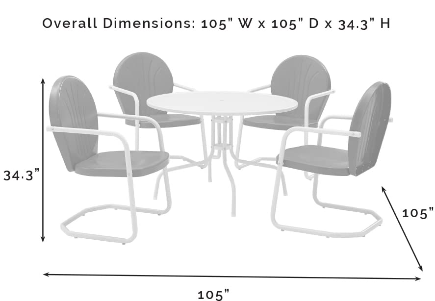 Crosley Furniture KOD10010AQ Griffith Retro Metal Outdoor 5-Piece Dining Set with 39" Table and 4 Chairs, White and Aqua