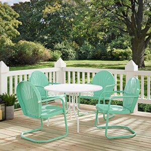 Crosley Furniture KOD10010AQ Griffith Retro Metal Outdoor 5-Piece Dining Set with 39" Table and 4 Chairs, White and Aqua