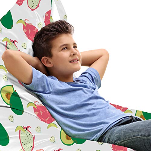 Ambesonne Tropical Lounger Chair Bag, Exotic Dragon Fruit and Avocado Illustration Healthy Ripe Produce, High Capacity Storage with Handle Container, Lounger Size, Pale Pink Green